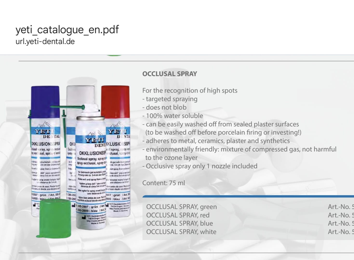 DENTAL :: LAB SUPPLIES :: MISCELLANEOUS LAB :: YETI Dental Occlusal Spray